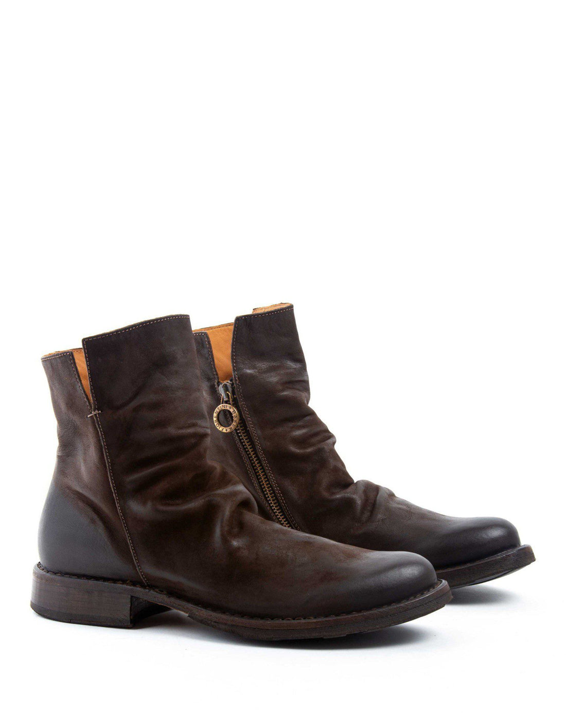 ETERNITY ELF Brown leather ankle boots with slightly ruched vamp and ...