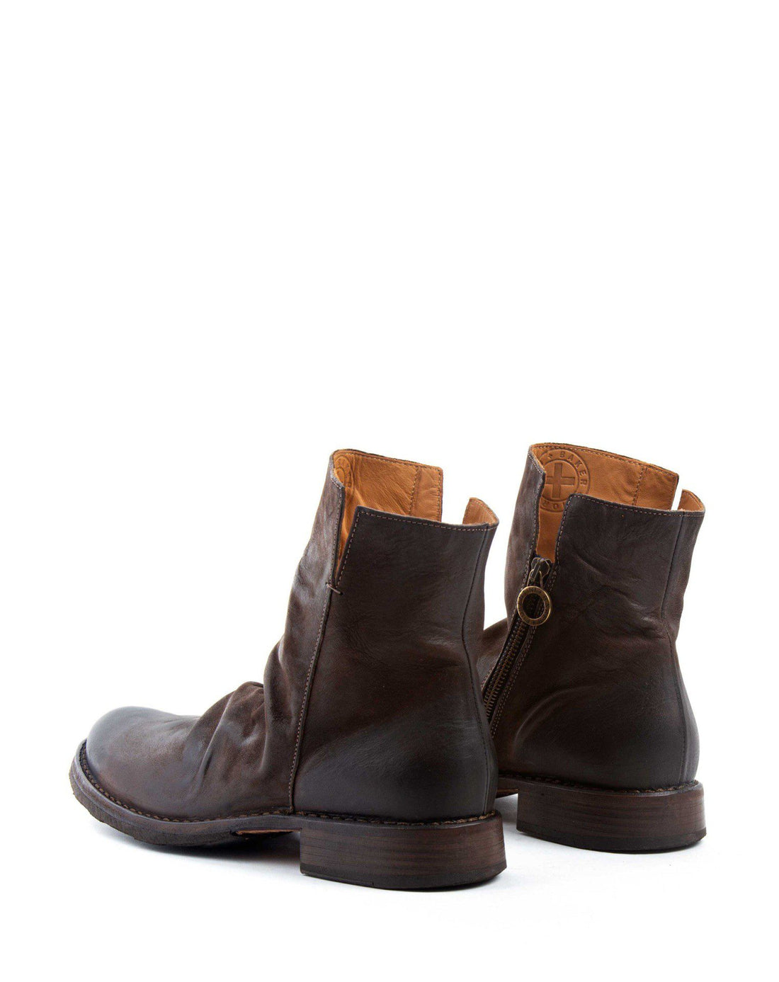 ETERNITY ELF Brown leather ankle boots with slightly ruched vamp and ...