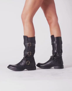 ETERNITY 7040 Black leather tall boots with buckles – Fiorentini + Baker