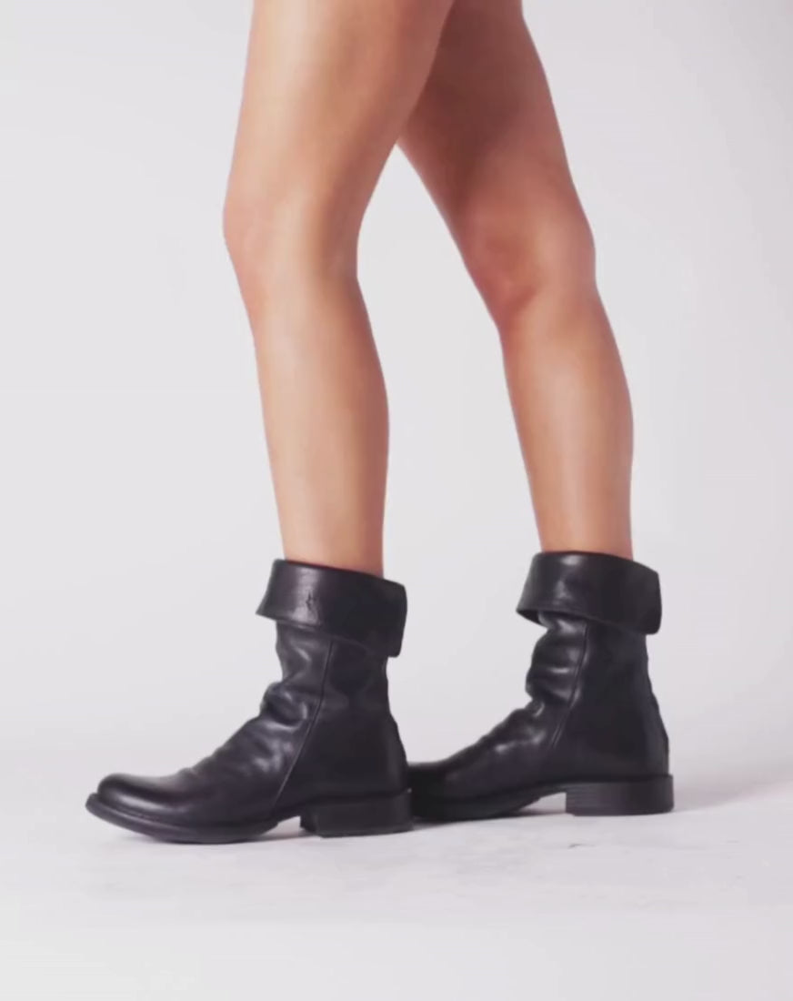 ETERNITY ELLA Black leather boots with turn down cuff and rear zip ...